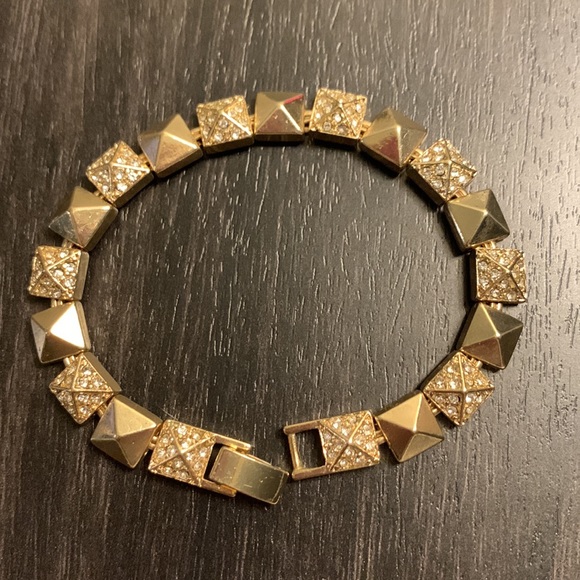 Jewelry | Gold Metal Stud Crystal Pyramid Bracelet 6 78l | Poshmark